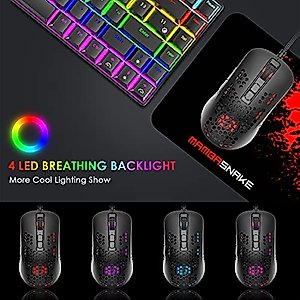 Gaming Keyboard and Mouse Combo,61 Keys Compact RGB Backlit Mechanical Feel Keyboard,RGB Backlit 2400 DPI Lightweight Gaming Mouse with Honeycomb Shell for Windows PC Gamers (4 in1/black Set)