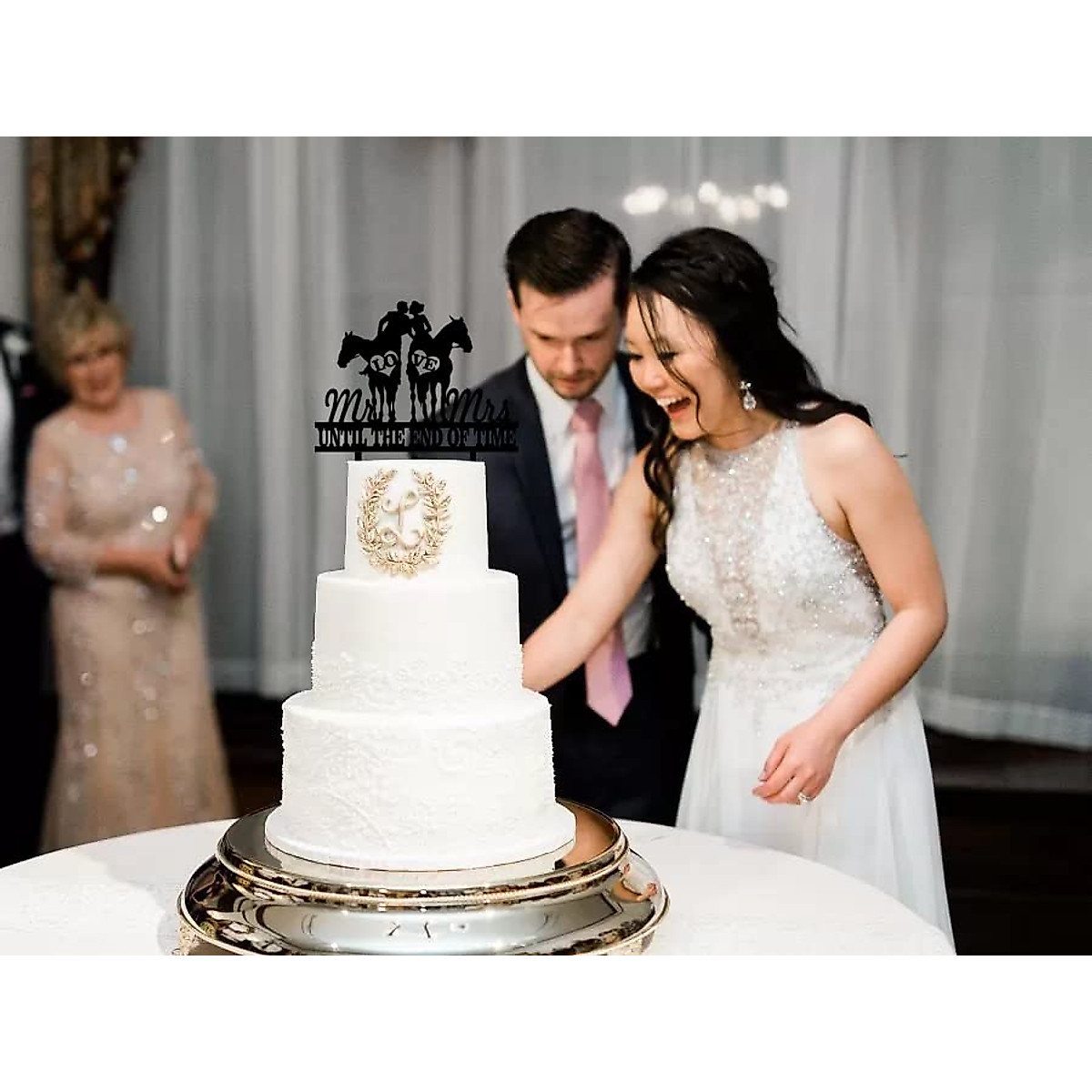 Yuezoloz Funny Cowboy Wedding Cake Topper - Cowboy Groom and Bride Riding Side by Side Kiss Each Other - Horse Riding Couple Cake Topper, Farmer Couple Cake Topper, Rustic Horse Wedding Cake Topper