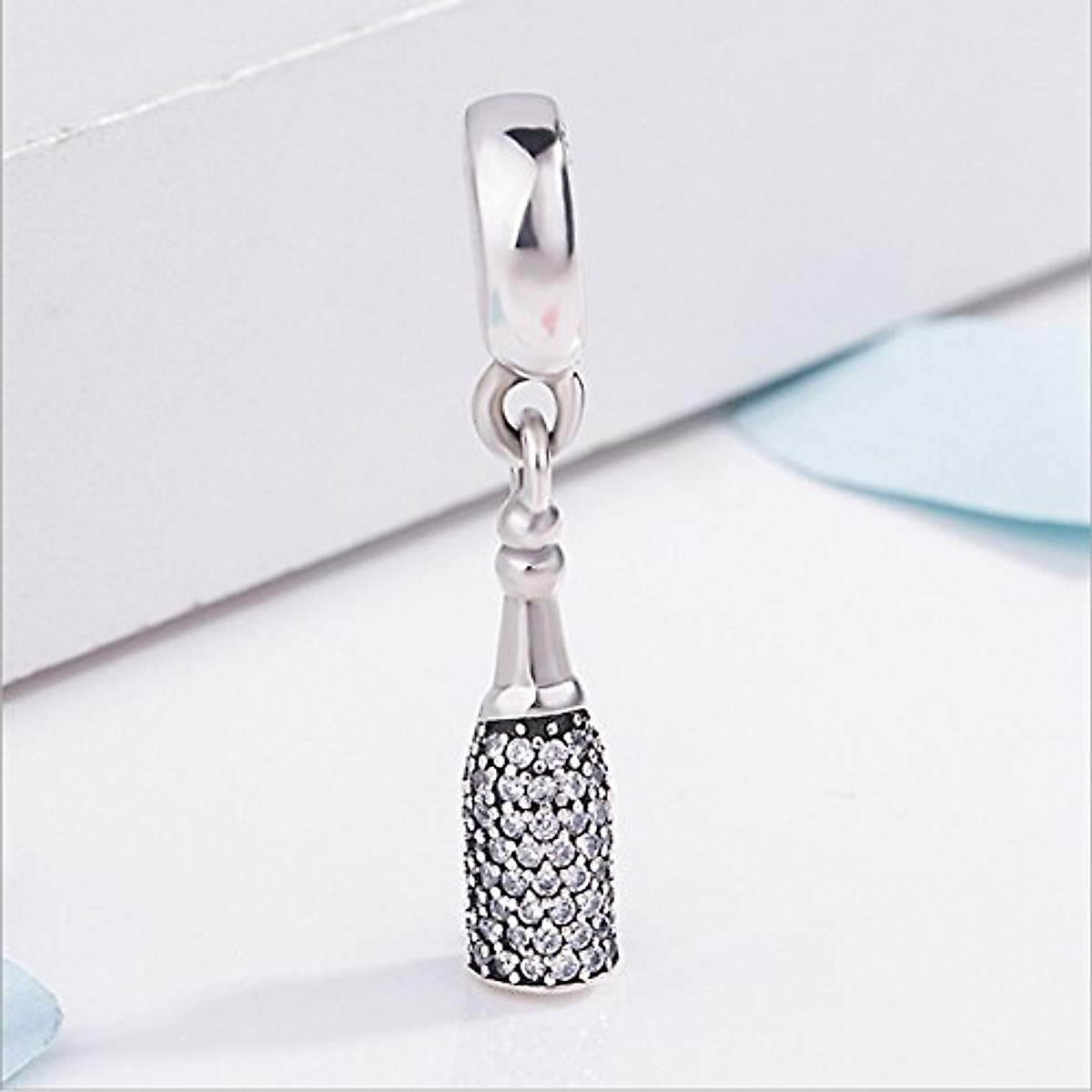 Wine Bottle Charm 925 Sterling Silver Cheer Charm Cup Charm Love Charm Ribbon Charm for Pandora Charm Bracelet
