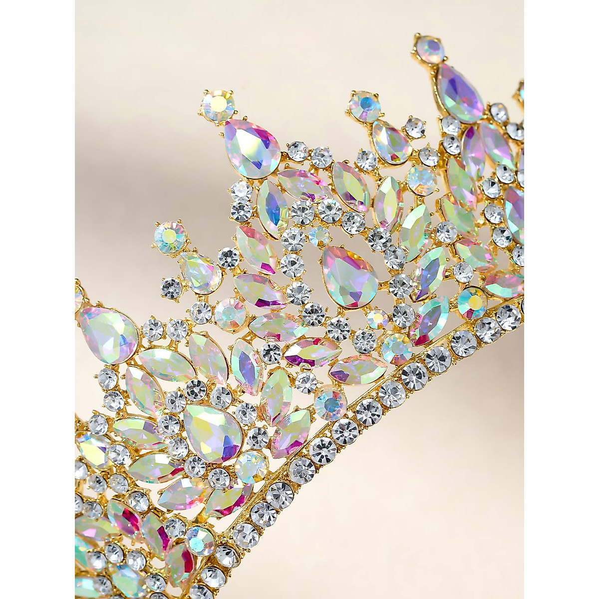 SWEETV Tiara Crown for Women Girls, Aurora Borealis Crystal Princess Crown, Wedding Tiara for Bride, Hair Accessories for Birthday Prom Party Quinceanera Pageant, Iridescent