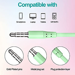 ELOVEN 3.5mm Wired Headphones HiFi Stereo Sound Wired Earbuds Noise Cancelling in-Ear Headset with Bulit-in Mic Volume Control Sports Earphones for iPhone Samsung iPad 2 Pack White+Green