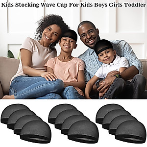 Toulite 12 Pcs Kids Stocking Wave Cap Stretchy Skull Cap Kids Wig Hats Baby Beanie Stretchy Stocking Hats(Black)