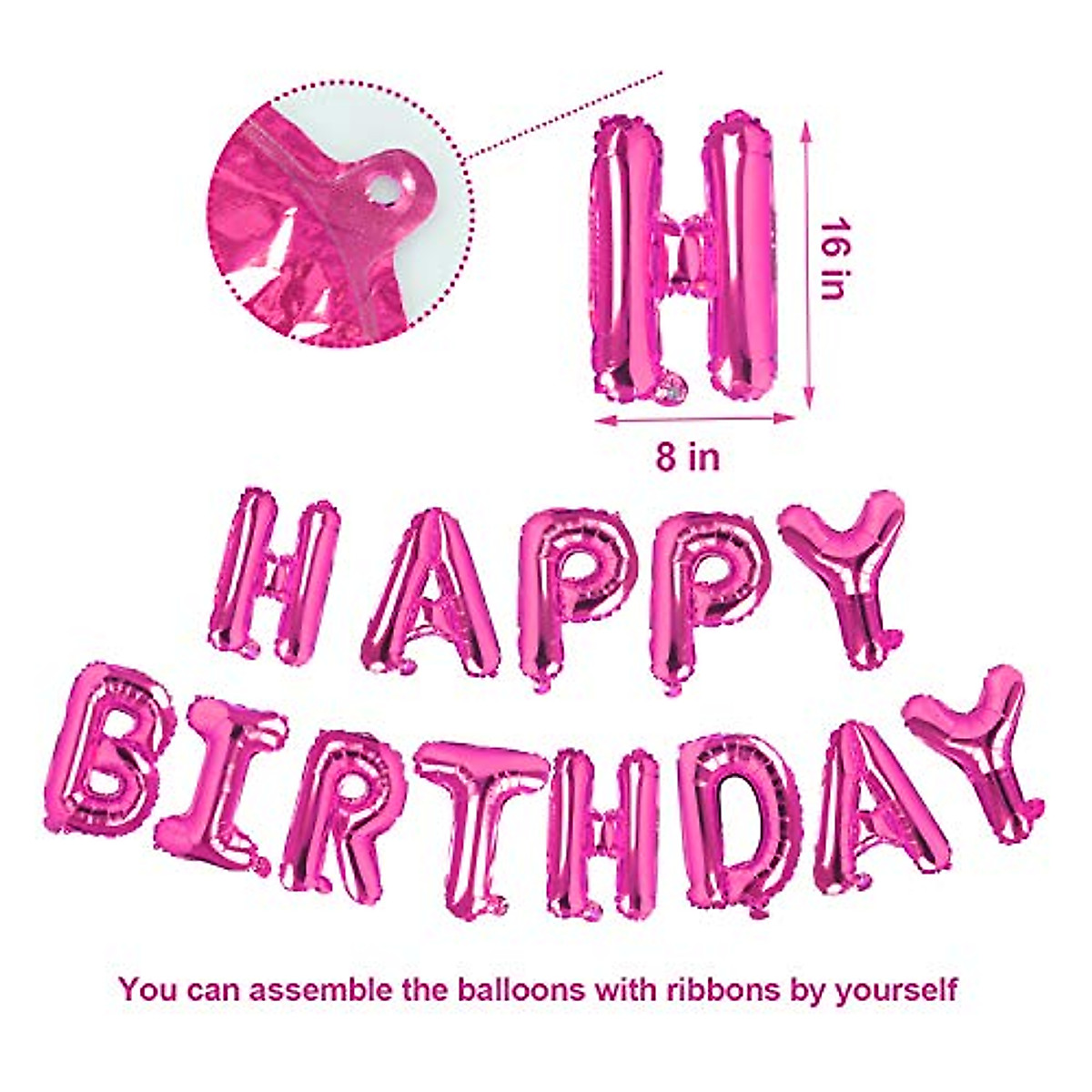 ANYI16 Happy Birthday Balloons Decorations set 13pcs Pink Foil Mylar letter Balloons Banner 12pcs Latex Confetti Balloons 2pcs Giant Star Balloons for Birthday Party Decorations and Supplies(pink)