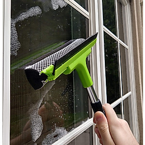 Window Squeegee Cleaning Tool | Squeegee Cleaner for Windows, Glass, Car Windshield | 2-in-1 Squeegee and Scrubber Sponge Washing Kit | Multi-Surface Washer - Indoor Outdoor Use