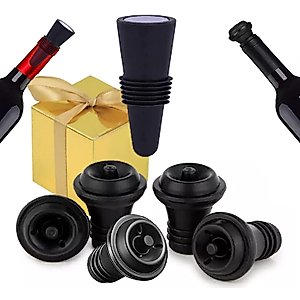Wine Stoppers For Wine Bottles – 5 Vacuum Wine Corks for Wine Bottles and 1 Rubber Wine Sealer for Wine Bottles Best Wine Bottle Corks - in Gift Box