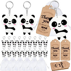 Elecrainbow 72 Pack Cute Panda Bear Party Favors Include 24 Keychains + 24 Thank You Tags + 24 Goodie Bags for Panda Keychain Return Gift, Pandas Lovers, Like a Panda Party, Animal-Themed Birthday