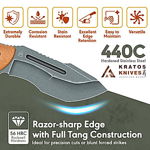 Hunting Knife with Sheath, 10" Fixed Blade Hunting Knives Infused with G10 Handle, 440C Stainless Steel Full Tang Survival Knife By Kratos - ZFS7