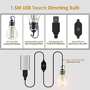 USB Camping Bulb Touch Switch Non Dimmable 3W 400lm Warm White LED Lantern for Fishing Boat Car Truck Camping, A19 Outdoor Portable LED Bulb, Emergency Light, Kids Bed Light, Night Light - 2 Pack