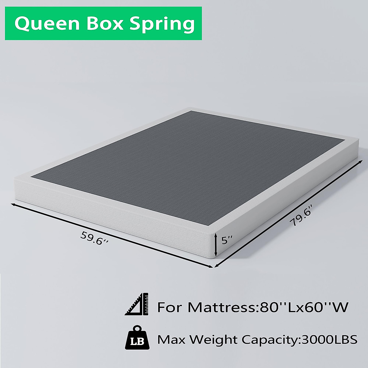 ALDRICH 5 Inch Heavy Duty Metal Box Spring Mattress Foundation 3000lbs Max Weight Capacity/Non-Slip/No Noise/Easy Assembly/Easy Clean Cover,Queen