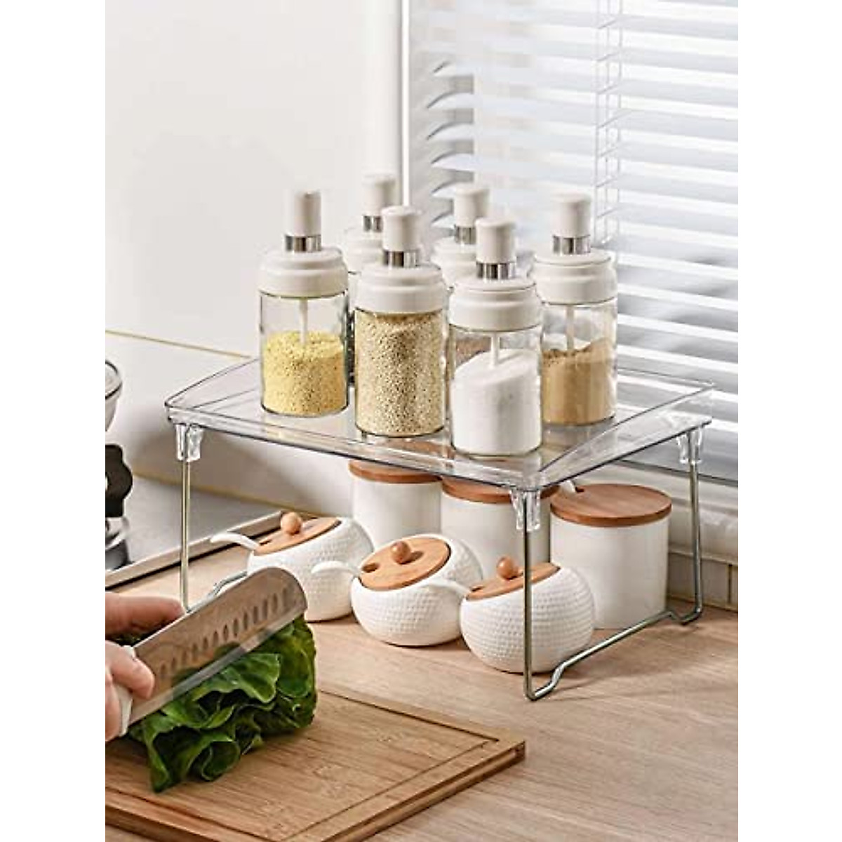 HAJÄRR Foldable Stackable Storage Table, Bathroom Counter Organizer, Clear Makeup Organizer, Kitchen Spice Cabinet and Rack Organizer, Pantry Storage, Perfume Organizer, Desk Organizer