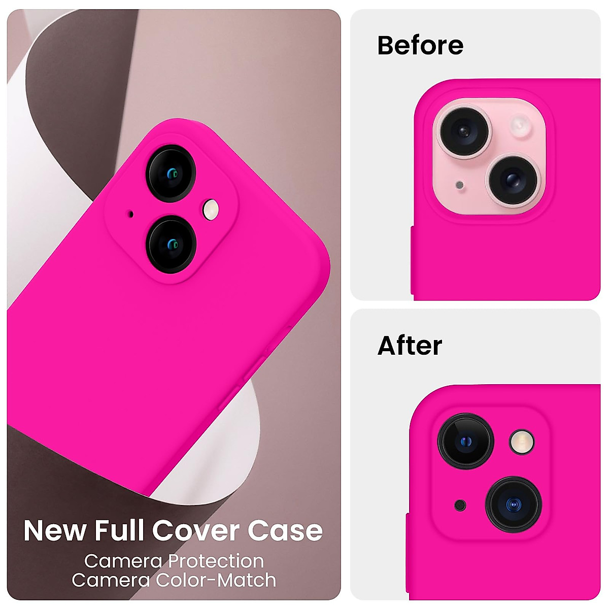 FireNova Designed for iPhone 15 Case, Silicone Upgraded [Camera Protection] Phone Case with [2 Screen Protectors], Soft Anti-Scratch Microfiber Lining Inside, 6.1 inch, Hot Pink