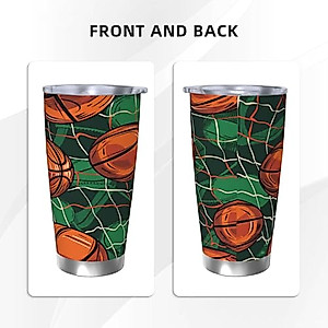 AYCZN Basketball Sport 20 OZ Tumbler Stainless Steel Travel Coffee Mug, Ball Insulated Water Bottle with Lid and 2 StrawsLeakproof Thermal Cup