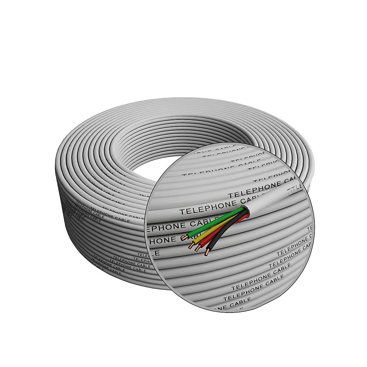 Phone Cable 300ft Rounded White Roll (100m Long) 4x1/0.4 26 AWG Gauge Solid Wire -Round Telephone Cord Line Extension Bulk Rool Reel -compatible with RJ11 4P4C Crimp End Connector Jack - Tupavco TP801