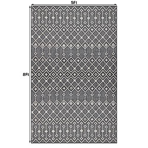 Patio Rug for Entrance Bohemian 5x8Ft Grey Area Rug Indoor Outdoor Rug Textured Weave Floor Carpet Durable Washable Rug for Patio,Home,Picnic,Camping