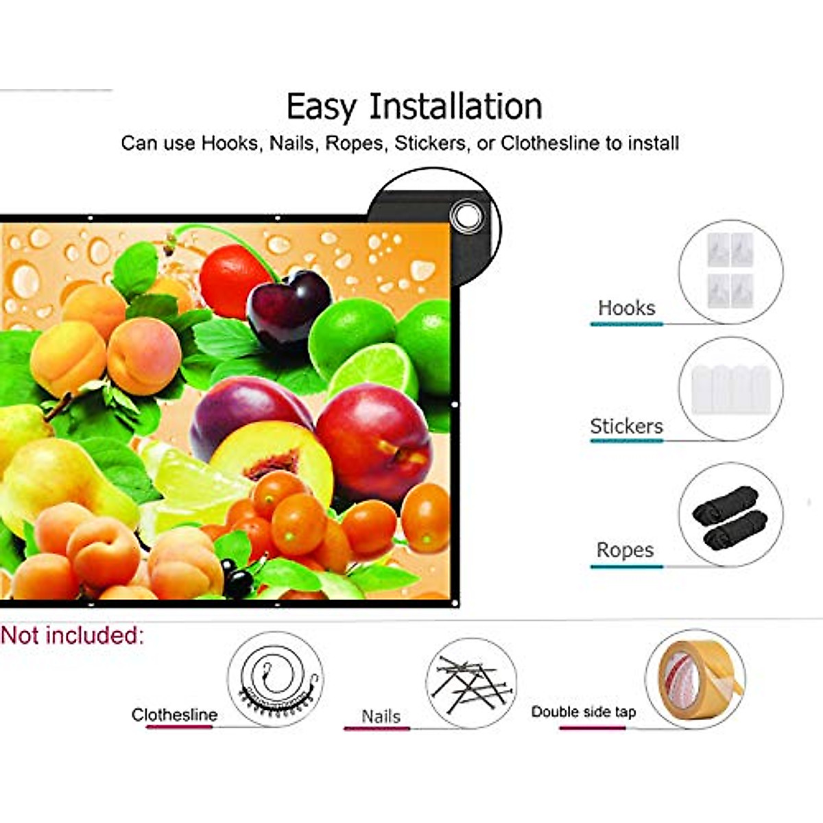 Hzgang 120inch Projector Screen Indoor Outdoor Portable Movie Screens 16:9 HD Projection 4K Home Theater Gaming Office Presentation Education Outdoor Indoor Public Display Screen