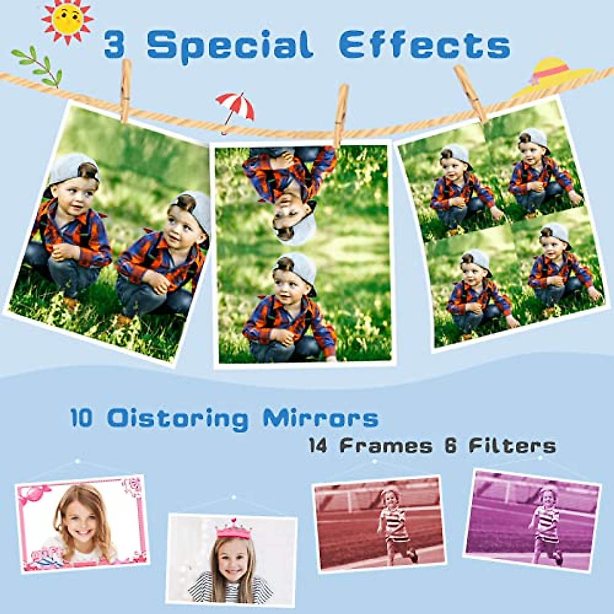 Ainiv Kids Selfie Camera with Unicorn Silicone Cover, Digital Camera with Photo Stickers and Puzzle Games, Boys and Girls Gifts, with 32GB SD Card, IPS Screen 1080P Video Camcorder - Blue