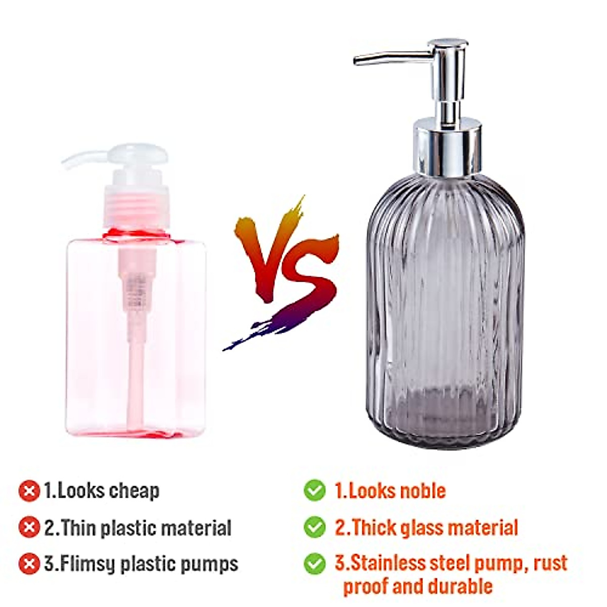 TocTen 5 Pieces Bathroom Accessories Set, Include Lotion Soap Dispenser+ 2 Toothbrush Cup+ Soap Dish+ Essential Oils Diffuser Bottles, Premium Glass Bathroom Vanity Countertop Accessory Set(GREY 16oz)