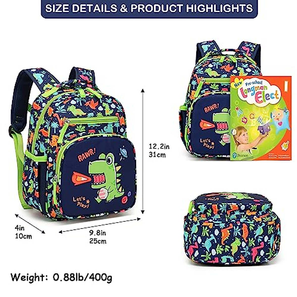 SunForMorning Toddler Backpack for Girls and Boys Children Kindergarten Preschool Bag Kids School Backpack with Chest Strap, Dinosaurs