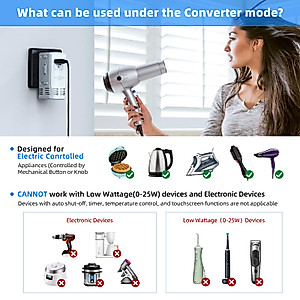 Universal Travel Adapter and Converter Combo Power Voltage Converter Step Down Voltage 220V to 110V for Europe/UK/AU Over 150 Countries White