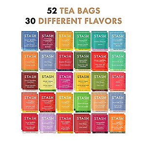 BLUE RIBBON, Stash Tea Bags Sampler Assortment Box (52 Count) 30 Different Flavors Gifts for Her Him Women Men Mom Dad Friends Coworkers Family
