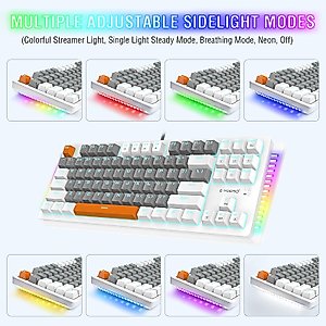 Mechanical Gaming Keyboard, Wired Mechanical Keyboard with Red Switches, 87 Keys Gaming Keyboard with Solid Color Backlit & RGB LED Sidelight for Windows Mac PC Gaming (Color : Blue Switches)