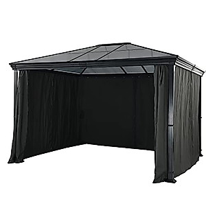 ESSENTIAL LOUNGER 12ftx10ft Hardtop Gazebo, Outdoor Aluminum Metal Gazebo Tent, 99% UV Rays Block,100% Waterproof Polycarbonate Gazebo Canopy with Curtain Screens, for Outdoor Patio Garden