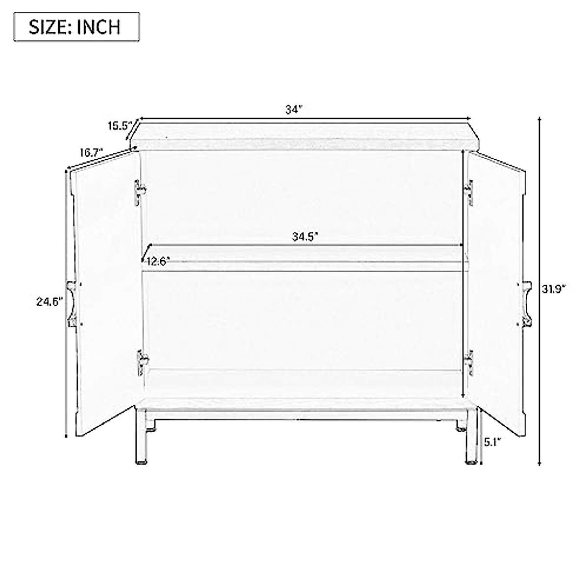 Hlcodca Simple Accent Storage Cabinet with 2 Doors and Adjustable Shelves, Solid Wood Buffet Sideboard Sofa Table with Metal Leg Frame for Living Room Entryway Dining Room (Black@a)