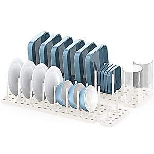 AEARY Pegboard Drawer Organizer for Kitchen Cabinet, Plate Organizers for Cabinets, Adjustable Cupboard Pegboard Tray, Dish Racks Bowl Drying Racks, Expandable Plate Holders Storage (2pcs, White)