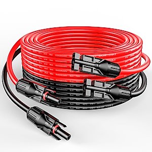 RICH SOLAR 10 Gauge 10AWG One Pair 30 Feet Red + 30 Feet Black Solar Panel Extension Cable Wire with Female and Male Connectors (30FT 10AWG)