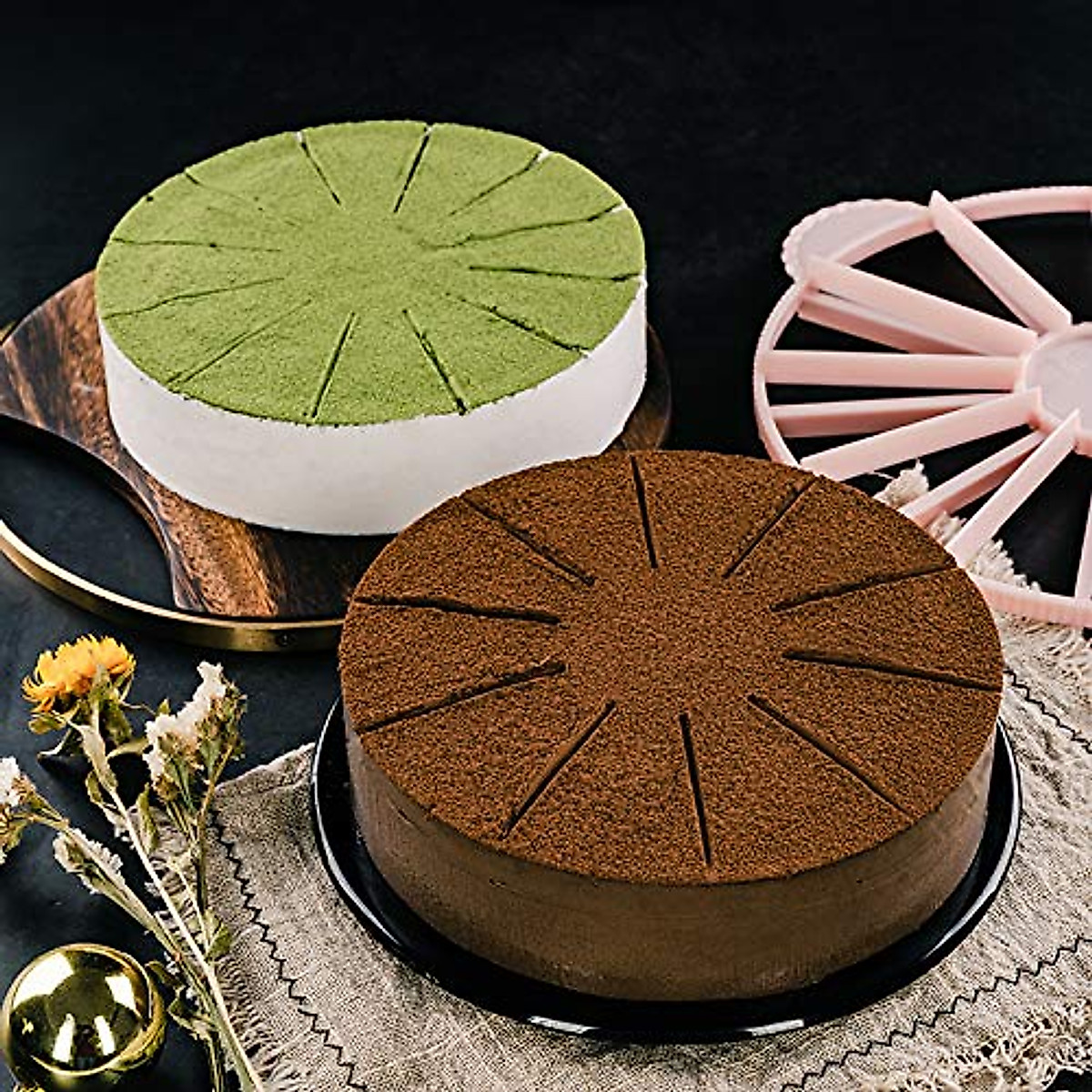 Round Cake Slice & Pie Slicer Marker, Cake Divider, Cheesecake Cutter, Double Sided Cake Portion Marker, 10 or 12 Slices-Works for Cakes Up To 16-Inches Diameter