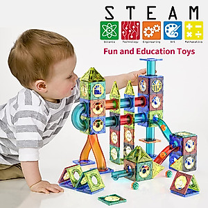 132Pcs Magnetic Tiles Marble Run Building Set for Kids, Marble Run Race Magnet Blocks Toys, Child STEM Learning & Educational Brain Development Toys for Age 6+ 7 8 9 10 Boys Girls Birthday Xmas Gift