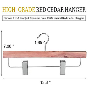 TOPIA HANGER 10 Pack American Red Cedar Natural Wooden Pants Skirt Slacks Bottoms Jeans Hangers with Metal Anti-Wrinkle Adjustable Clips, 360° Stronger Chrome Hooks - CT07P