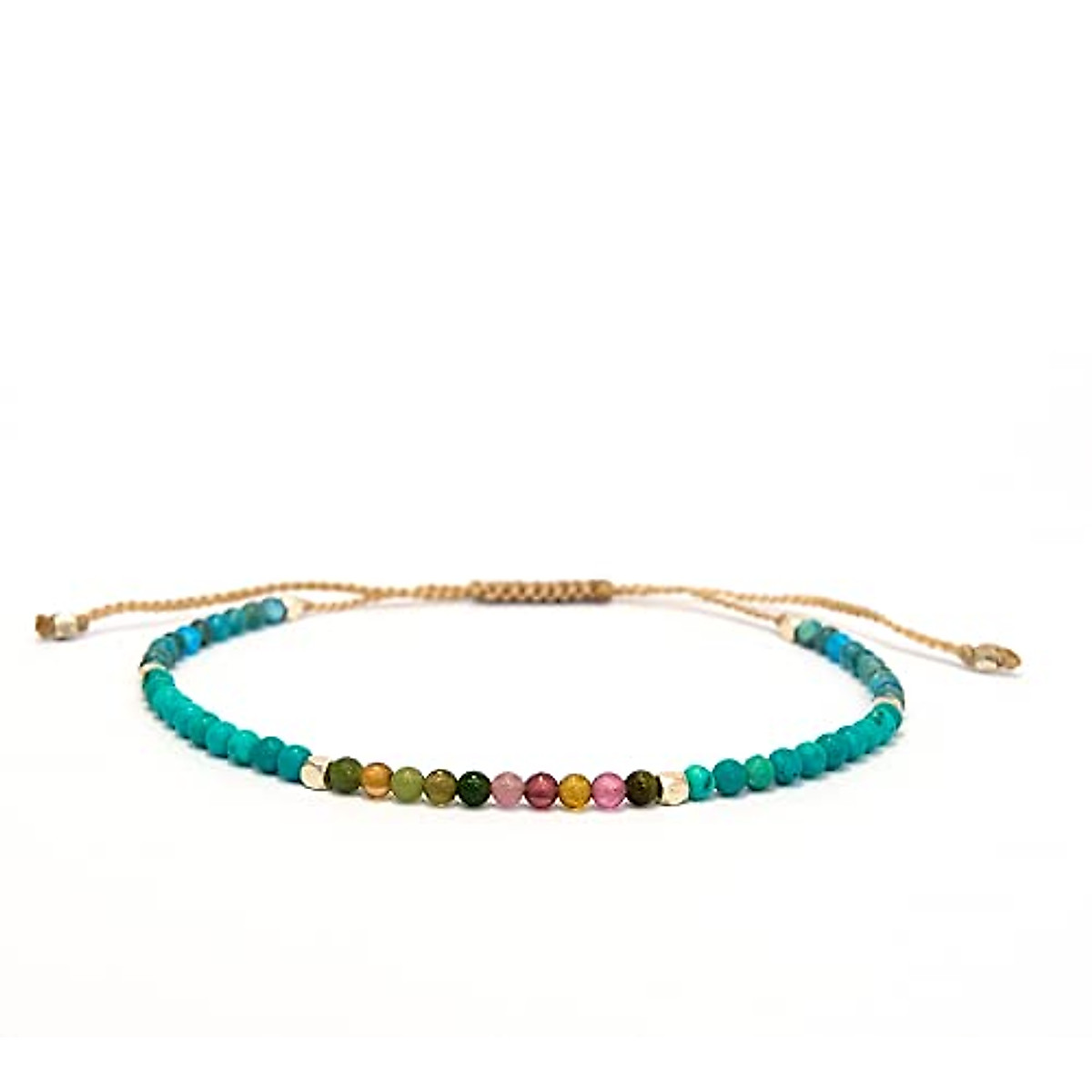 BALIPURA - Clear Mind Aura Bracelet Gift for Women (2mm Small Beads) - Beaded Crystals Apatite, Color Tourmaline and Turquoise, 925 Solid Silver Spacer - Precious Gemstones Healing Crystal