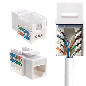 SATMAXIMUM Cat6 Keystone Ethernet Wall Jack Punch Down UTP 45-Degree (Easier Termination Than 90-Degree), RJ45 Slim Profile Speed Termination 45° Angled White (50 Pack)