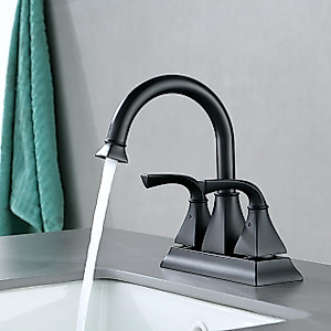 Derengge Centerset Bathroom Faucet, Matte Black Bathroom Sink Faucet, 4 Inch Two Handle Lavatory Faucet with Push up Pop-up Drain,F-4015-MT