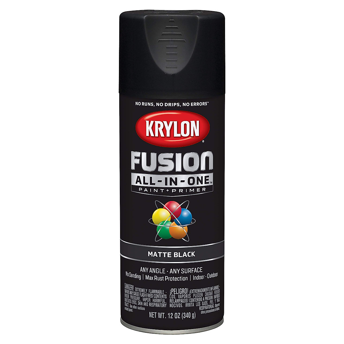 12 oz Krylon K02754007 Black Fusion All-In-One Paint & Primer Spray Paint, Matte