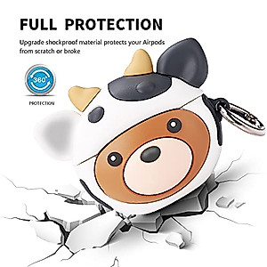 Cute Cases Made of Silicone for AirPods Pro Case | Cute AirPod Pro Case | Silicone Airpods Pro Cover with Keychain | Cute Earbud Case Apple Airpod Pro for Kids Teens Girls Boys (Bear in Cow Hat)