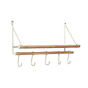 Deco 79 Wood 1 Shelf and 5 Hangers Wall Hook, 23" x 6" x 14", Gold