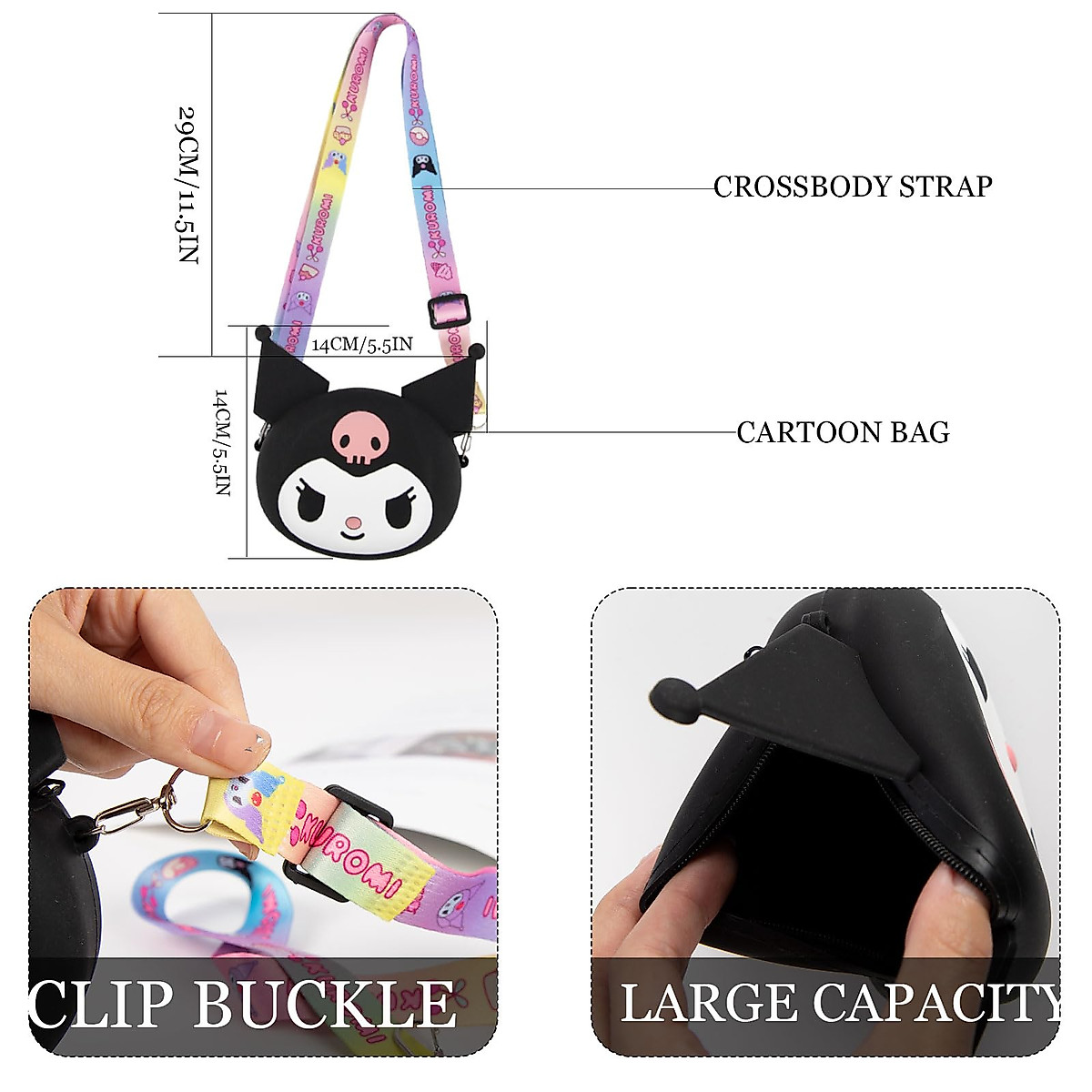 Kawaii Crossbody Bag - Black Rabbit Anime Purse Cute Coin Purse with Adjustable Shoulder Strap,Mini Black Wallet for Valentine's Day Birthday Gift