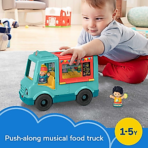Fisher-Price Little People Musical Toddler Toy Serve It Up Food Truck Vehicle with 2 Figures for Pretend Play Ages 1+ Years