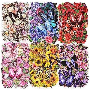 Knaid 300 Pieces Assorted Butterfly and Flower Stickers, Transparent Butterflies Floral Resin Decals Aesthetic Journaling Scrapbook Stickers for Card Making Bullet Junk Journal Planner Craft Supplies