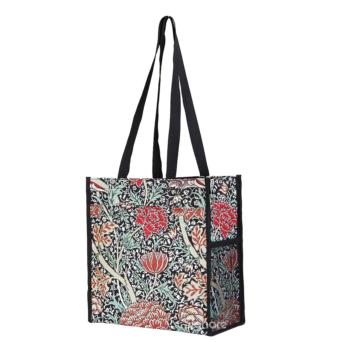 Signare Tapestry Black Shopping Tote Bag with William Morris The Cray Design
