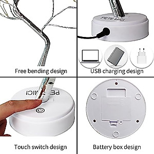 pete mici 108 LED Tabletop Bonsai Tree Light 20’’ Warm White Artificial Fairy Light Tree Battery/USB Operated Twinkling Tree Lamp for Christmas Wedding Home Decoration