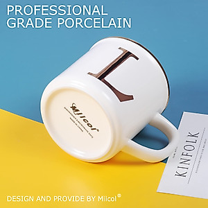 Miicol Micorave Safe Gold Initials 16 oz Large Cup Monogramm Personalized- Gifts Mug with Man and Women's Initials -Gold Letters L
