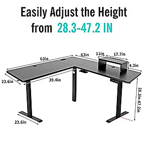 UNICOO - L Shaped Triple Motor Electric Height Adjustable Standing Desk, Computer Corner Desk, Home Gaming Desk, Office Writing Workstation (Black Top/Black Frame - XOT-L3E-BB)