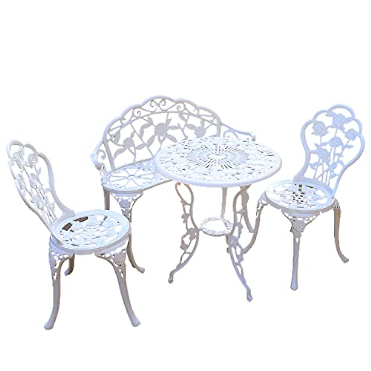 KAI LI Outdoor Outdoor Tables and Chairs cast Aluminum Four Piece Set, Including a Table, Two Round Chairs and a Bench Rose White Style Swimming Pool Leisure