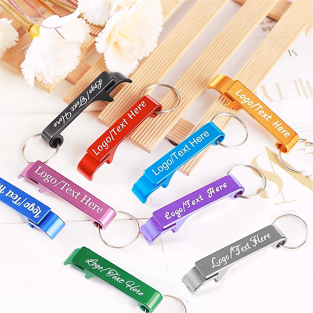 100pcs Personalized Custom Bottle Opener Keychain Bulk for Men Women,Customized Metal Can Beer Bottle Opener Wedding Party Favors,Engraved with Logo,Text