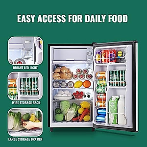 WANAI Mini Fridge with Freezer 3.2 Cu.ft Single Door Small Refrigerator with 5 Temp Adjustable Control Silver Freestanding Compact Refrigerator Energy-efficient, for Home Kitchen Apartment Dorm Office