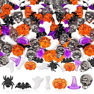 BOARDFEB Halloween Acrylic Vase Filler, 240pcs Acrylic Pumpkin Ghost Bat Skull Head Witch Hats Gems Sensory Bin Table Scatter Vase Filler for Autumn DIY Crafts Home Centerpieces Table Decorations