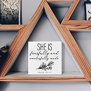 Nursery Desk Wooden Box Sign Decor for Girl, Fearfully and Wonderfully Made, Nursery Scripture Decor Baby Kid Children Room Desk Bible Verse Religious Decoration Baby Shower Baptism Christian Gifts